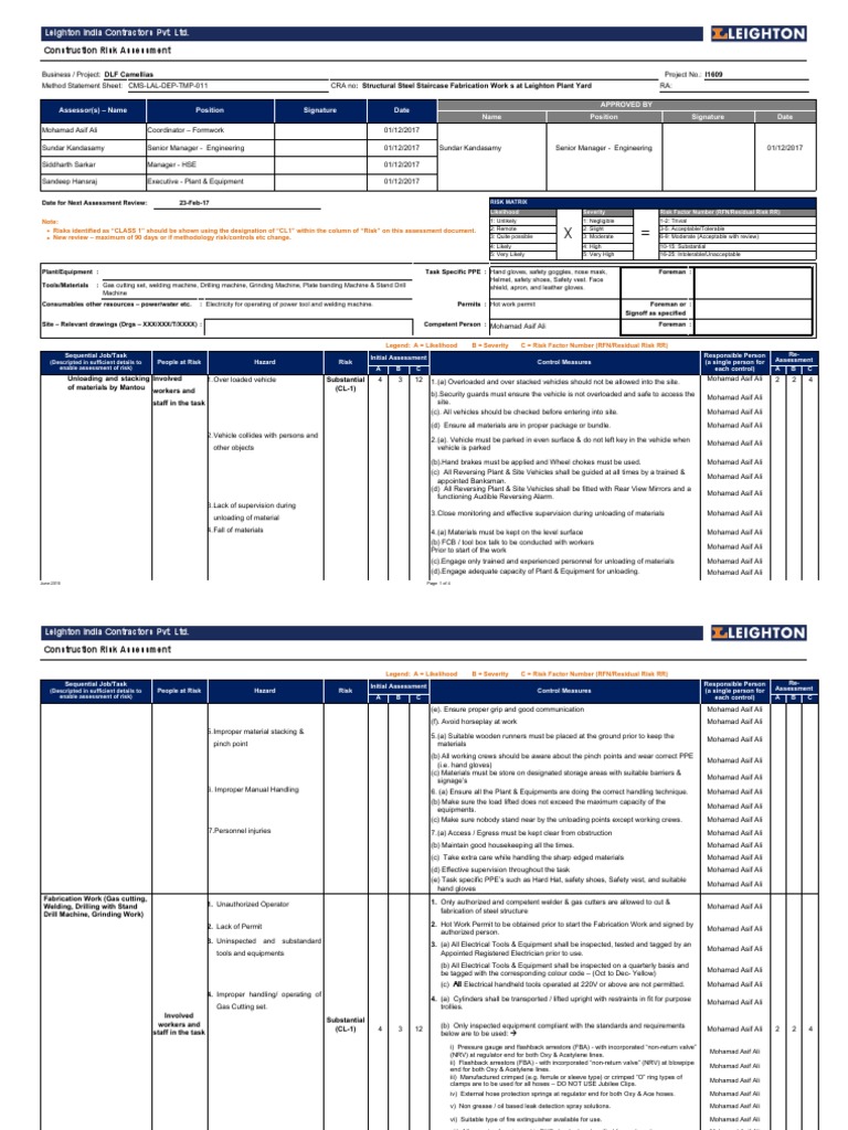 CRA - Structural Steel Staircase Fabrication Works at Leighton Plant ...