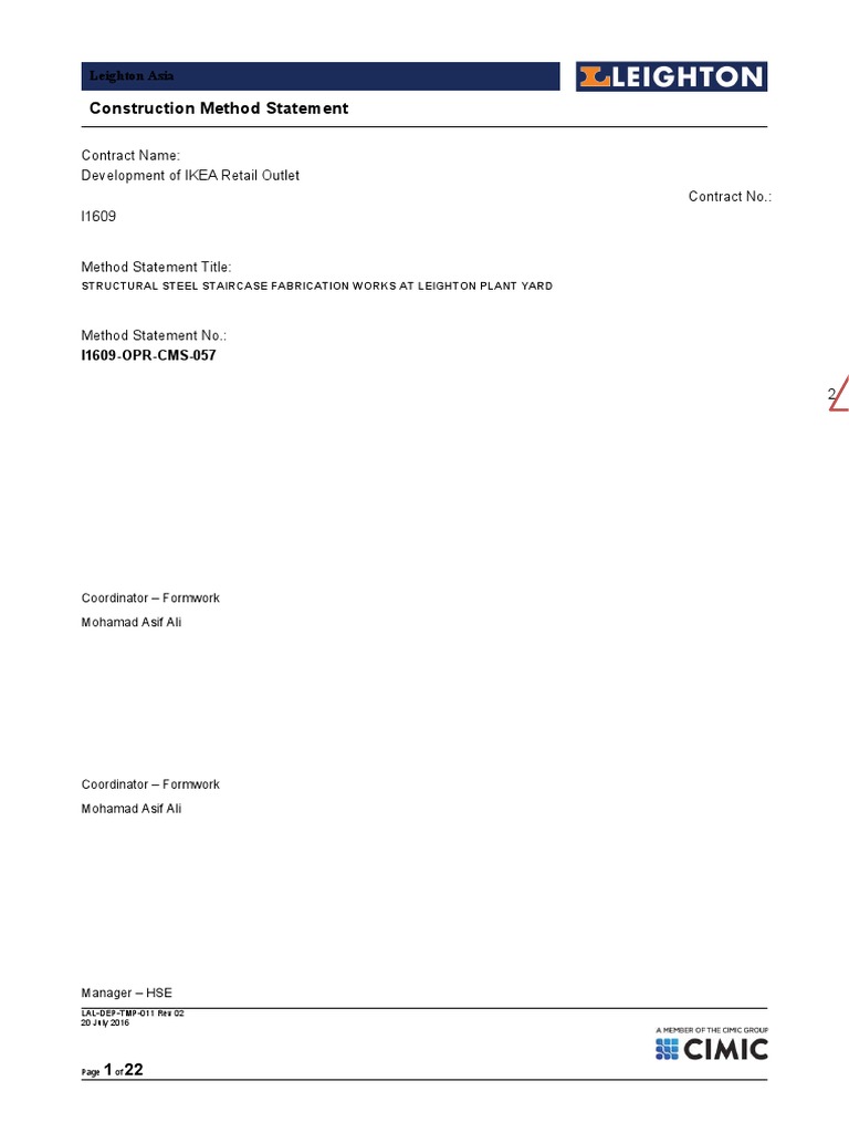 CMS Structural Steel Staircase Fabrication Works at Leighton Plant Yard ...
