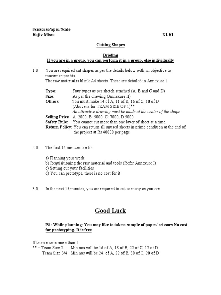 Shape - Cutting - Game Scissors One Person Team | PDF