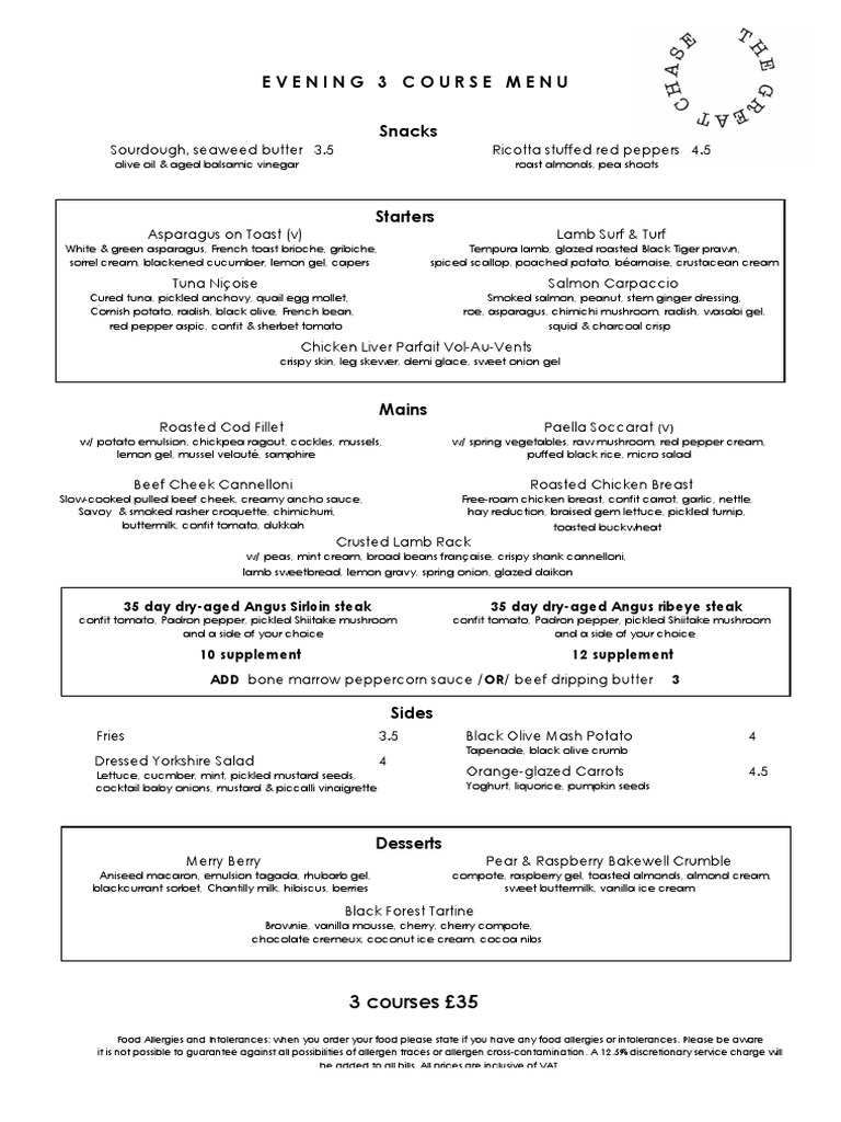 Evening 3 Course Menu Snacks: 3 Courses 35 | PDF | Pickling | Food And ...