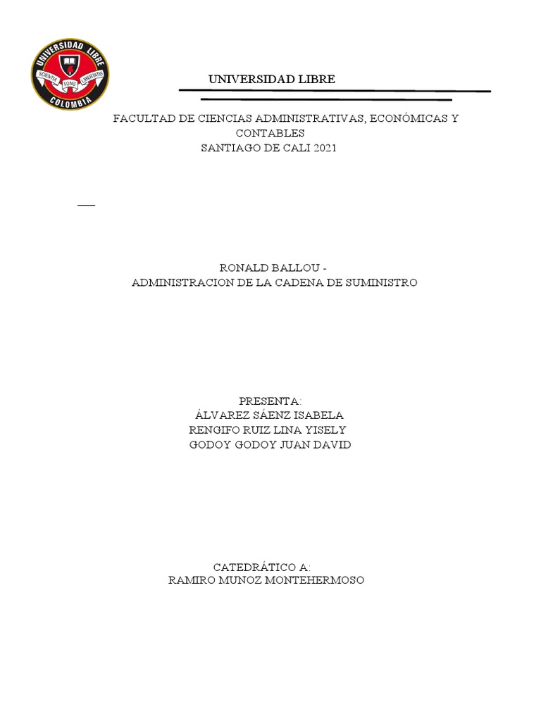 Trabajo Ronald Ballou Administracion de La Cadena de Suministro | PDF ...