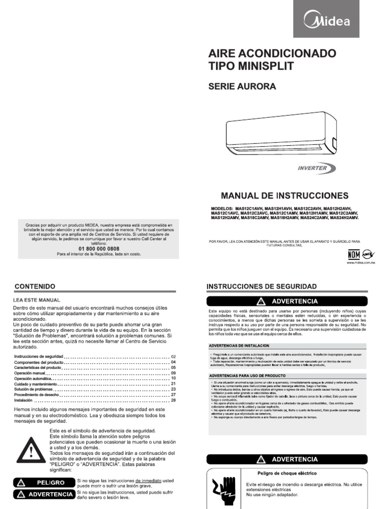 Manual de Minisplit Midea Aurora | PDF | Control remoto | Temperatura