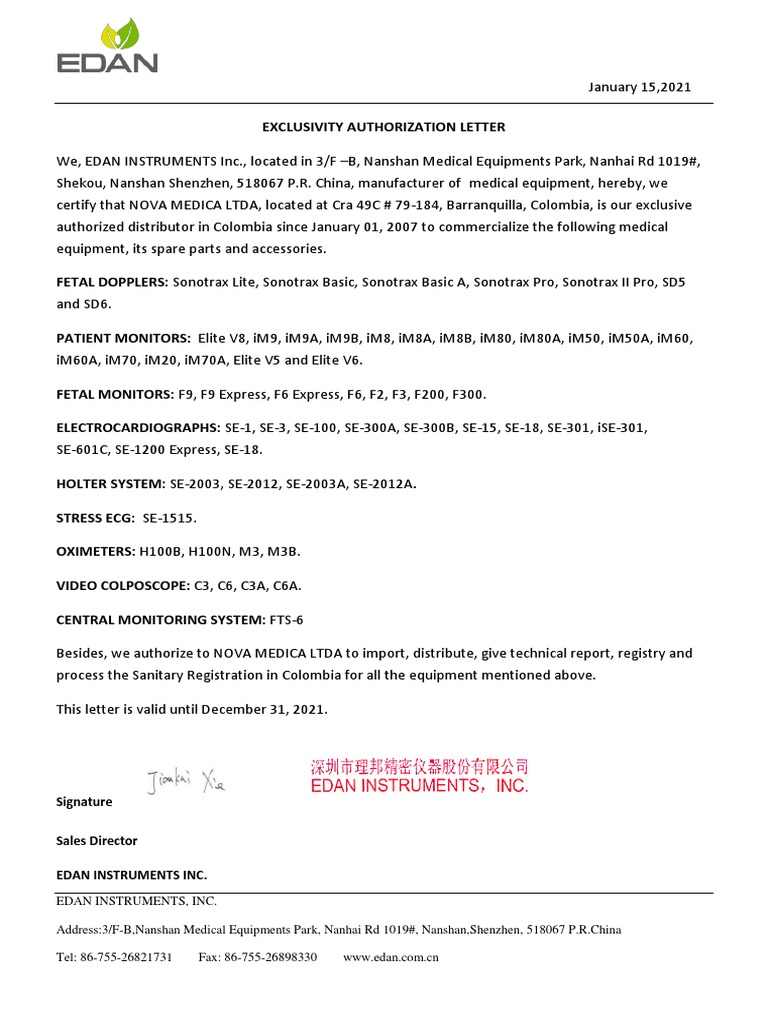 Autorización Comercial Edan | PDF