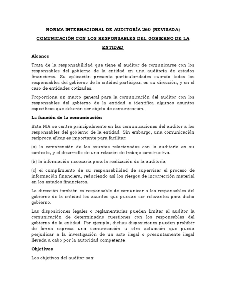 Nia 260 | PDF | Contralor | Auditoría