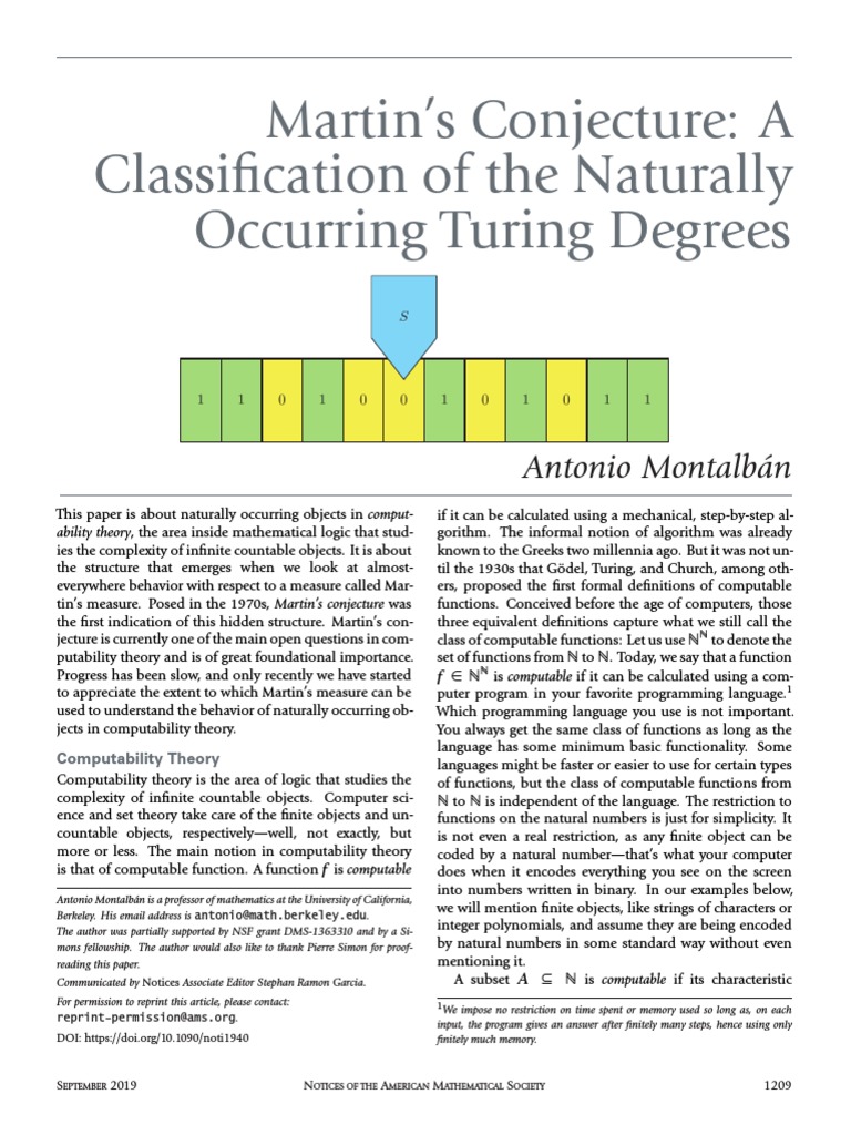 Martin's Conjecture: A Classification of The Naturally Occurring Turing Degrees | PDF | Measure ...