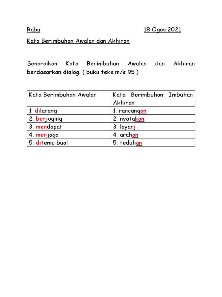 Kata Berimbuhan dan Imbuhan dalam Bahasa Melayu | PDF