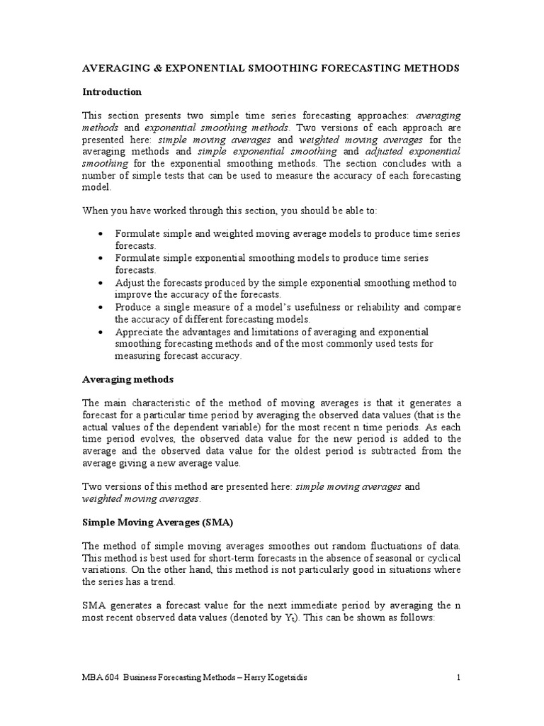Averaging and Exponential Smoothing Methods | PDF | Forecasting | Moving Average