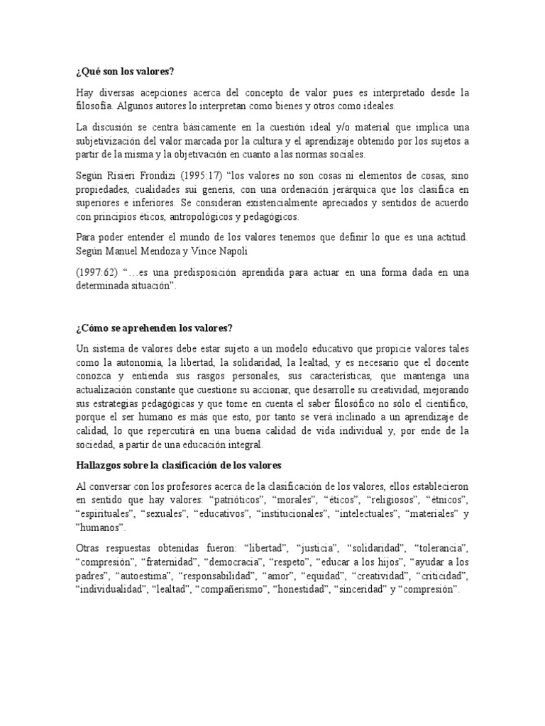 VALORES | PDF | Tolerancia | Aprendizaje