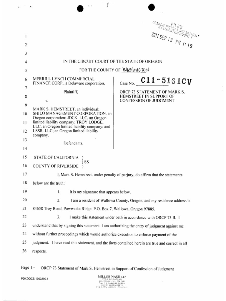 Confession of Judgment Statement Sample | PDF