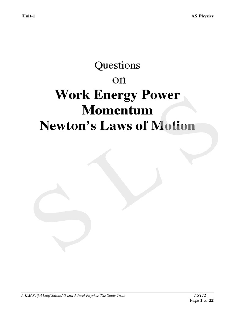 Edexel Questions On Work Energy Power Momentum Newton's Laws of Motion ...
