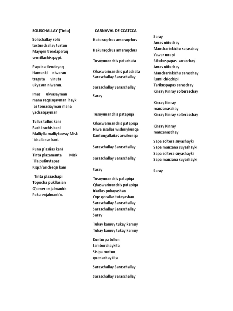 Canciones en Quechua | PDF