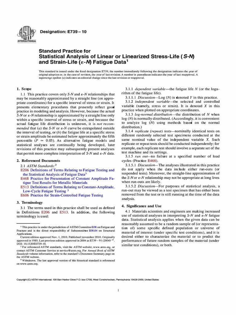 Astm E739-10 | PDF | Fatigue (Material) | Statistics