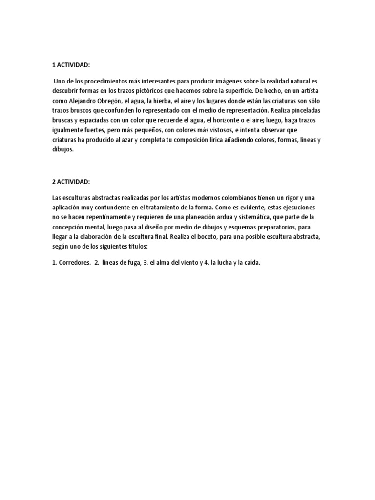 Actividades de Pintura y Escultura Moderna en Colombia | PDF | Ciencias ...