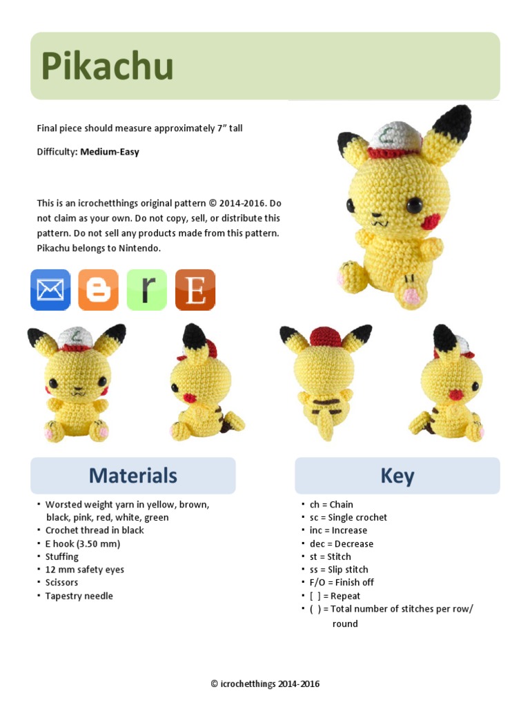 Pikachu: Materials Key | PDF | Crochet | Weaving