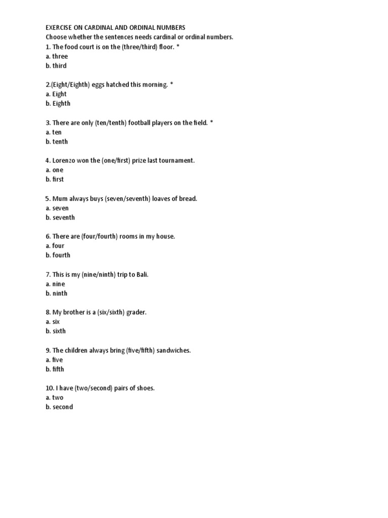 Exercise On Cardinal and Ordinal Numbers | PDF