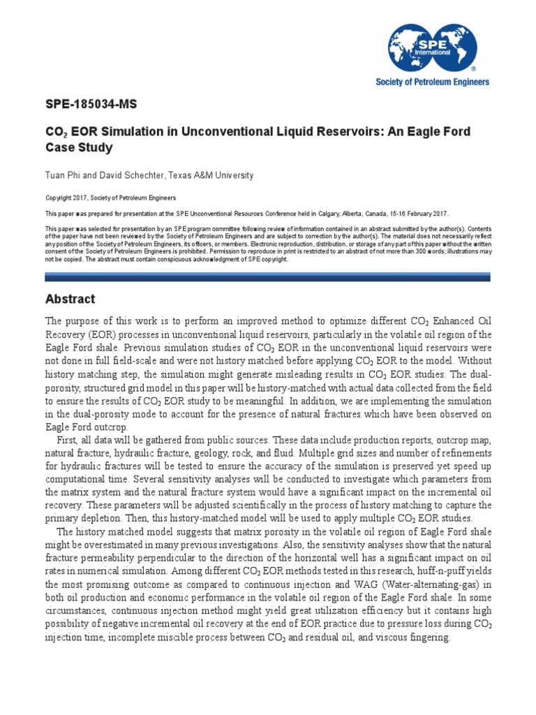 SPE-185034-MS CO EOR Simulation in Unconventional Liquid Reservoirs: An Eagle Ford Case Study ...