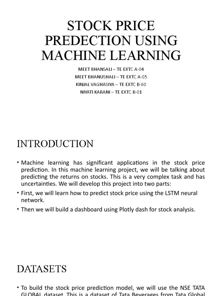 Stock Price Predection Using Machine Learning | PDF