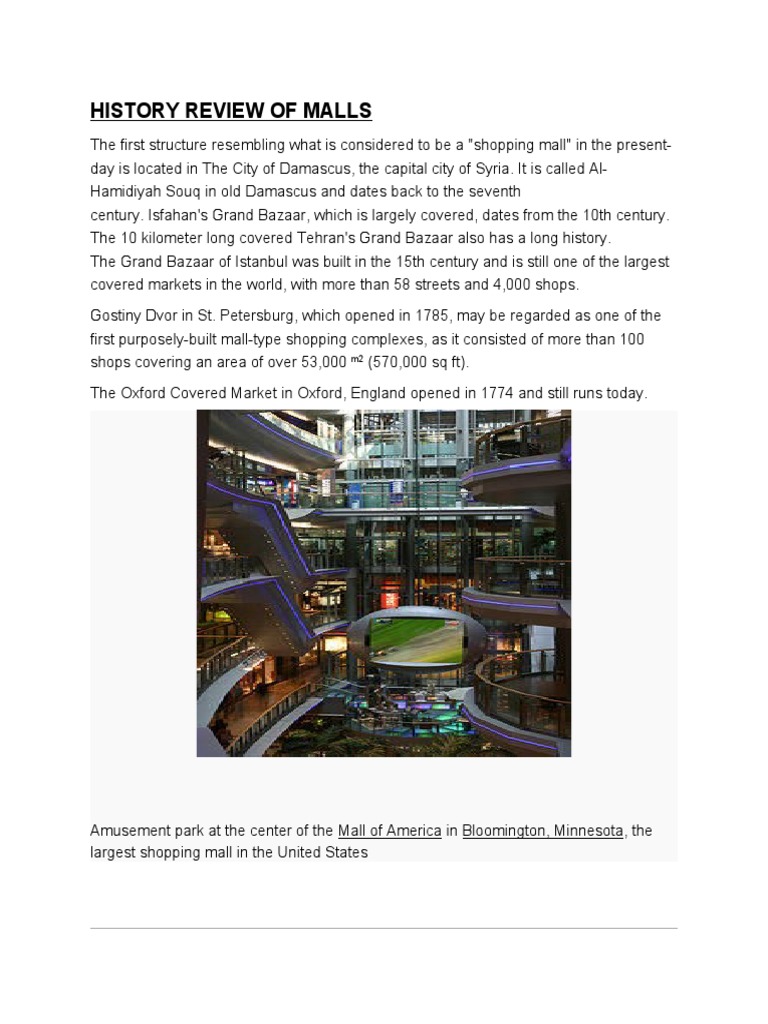 A BRIEF HISTORY OF THE EVOLUTION OF SHOPPING MALLS | PDF | Shopping ...