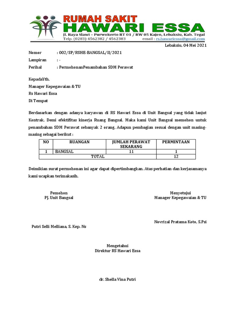 Permohonan Permintaan SDM Baru | PDF