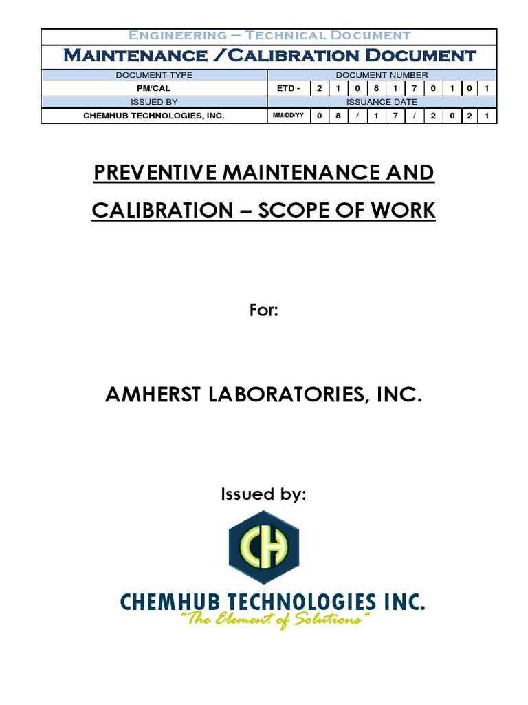 Chemhub Technologies Inc.: Preventive Maintenance and Calibration ...
