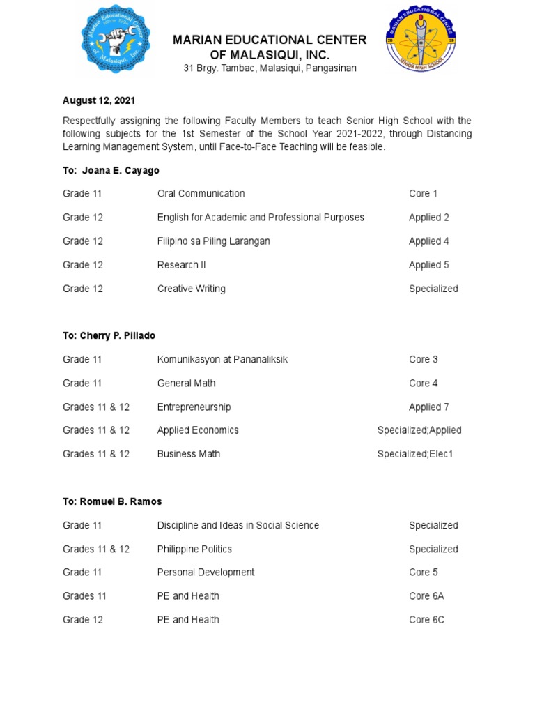 Teaching Loads and Assignment | PDF | Communication | Cognition