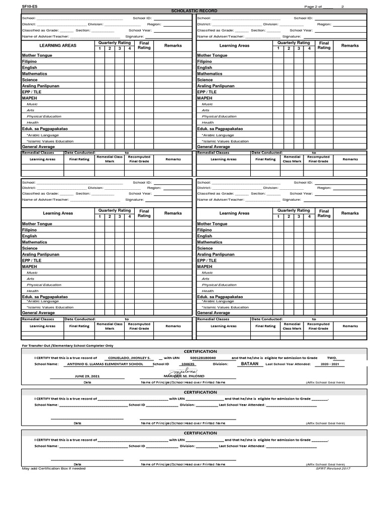 Conjelado Jhonley S Sf10 (Back) | PDF