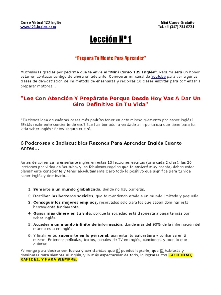 Mini Curso 123 Ingles FULL | PDF | Asunto (gramática) | Verbo