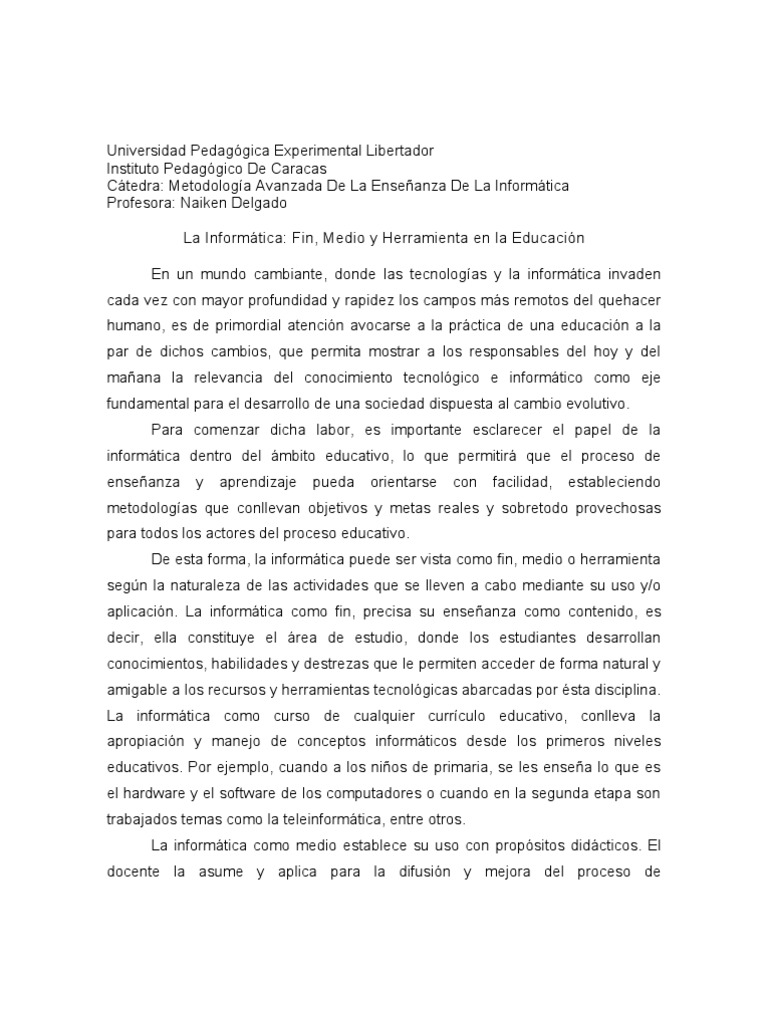 Conclusion Informatica Fin Medio Herramienta | PDF | Maestros | Informática