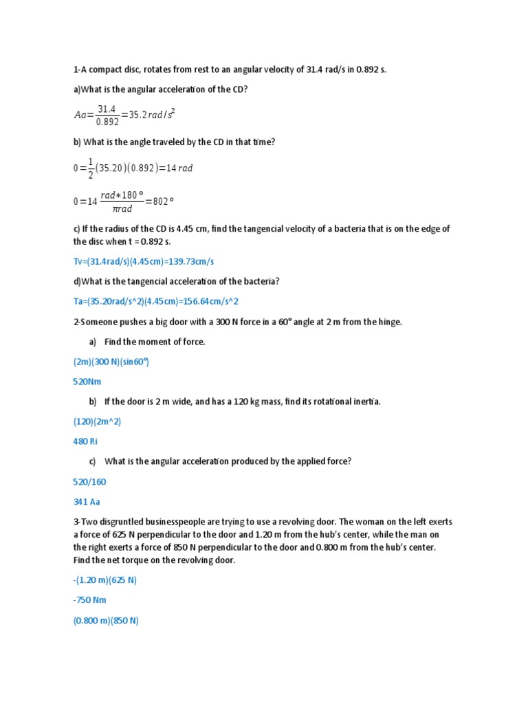 Angular Motion and Torque Calculations | PDF | Science & Mathematics
