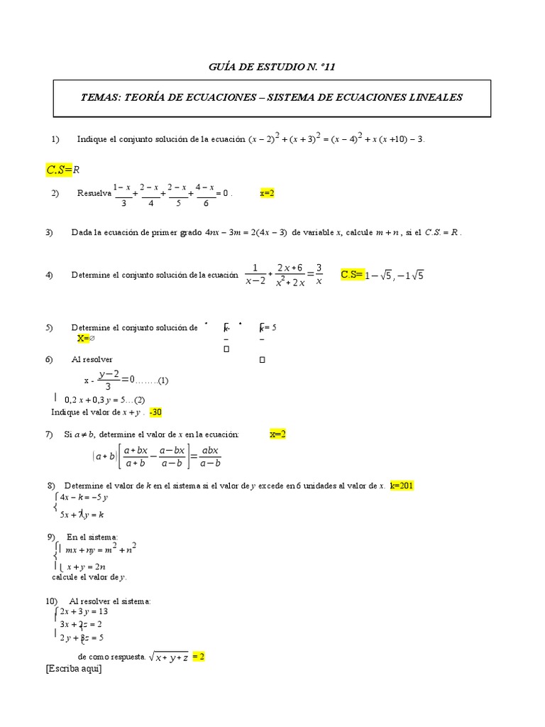 Resuelto Semana 11 - Guia de Estudio | PDF | Ecuaciones | Álgebra