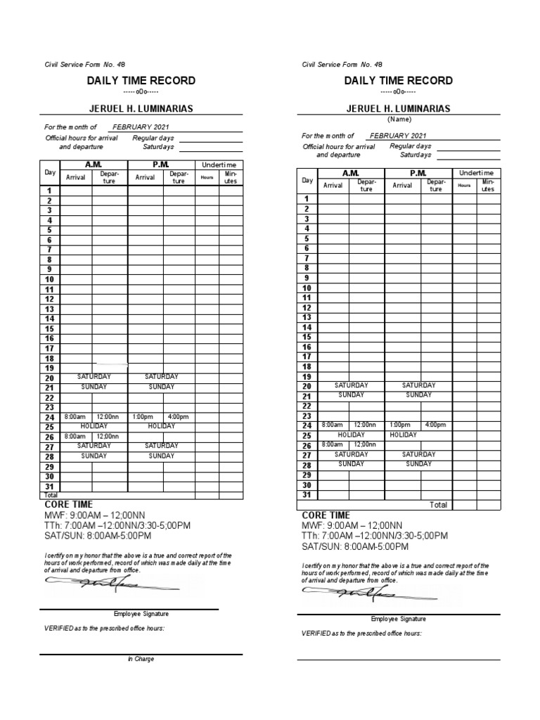 Daily Time Record Daily Time Record: Jeruel H. Luminarias Jeruel H ...