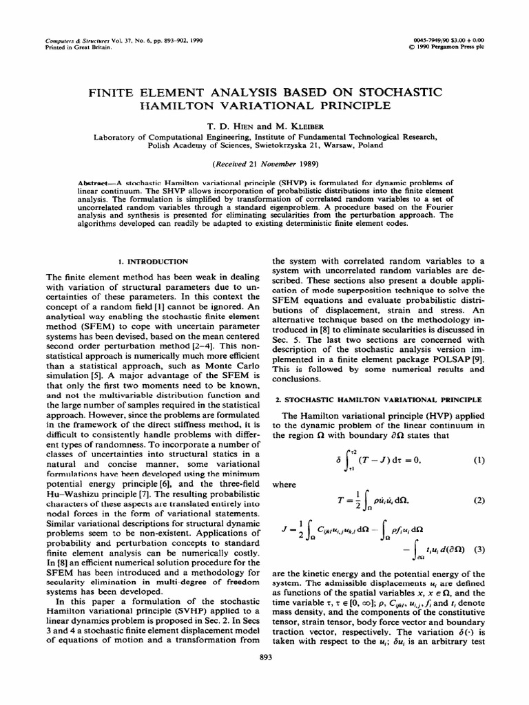 Finite Element Analysis Based On Stochastic Hamilton Variational Principle Pdf Finite