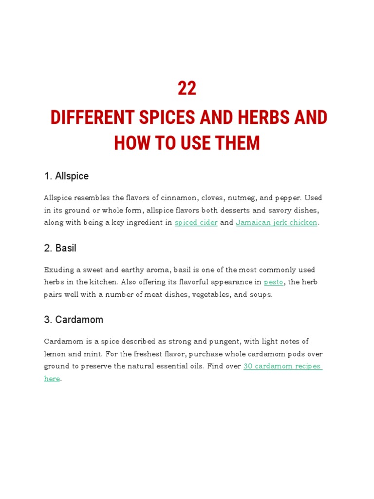 Guide to Herbs and Spices Usage | PDF | Dill | Coriander