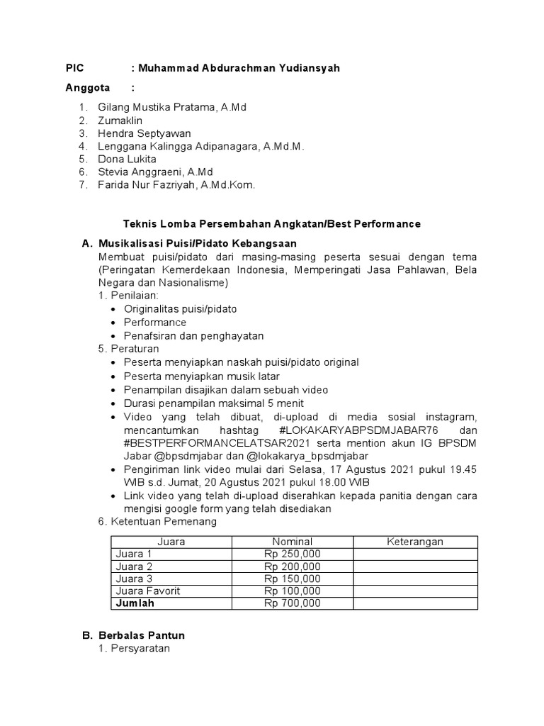 Teknis Lomba Persembahan Angkatan (Best Performance) | PDF