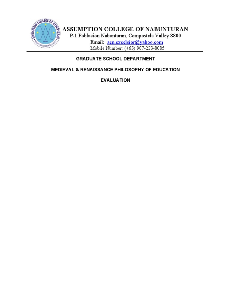 Medieval - Renaissance Philosohpy of Ed. Eval | PDF | Rationalism ...