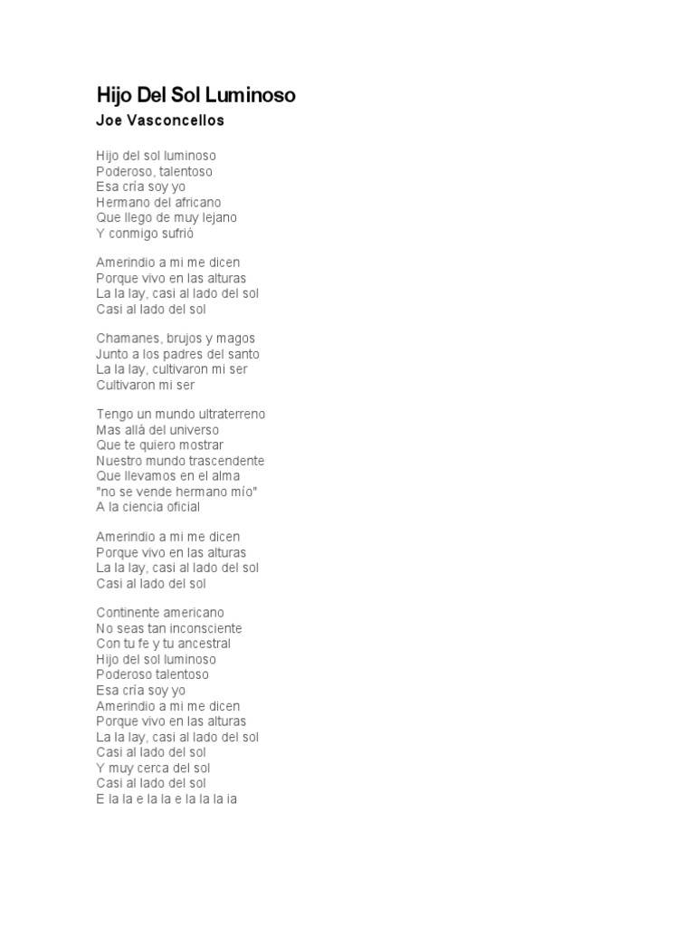 Hijo Del Sol Luminoso - Joe Vasconcellos Letra | PDF