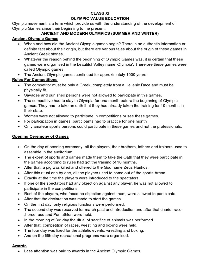 11 Physical Education - Olympic Value Education-Notes and Video Link ...
