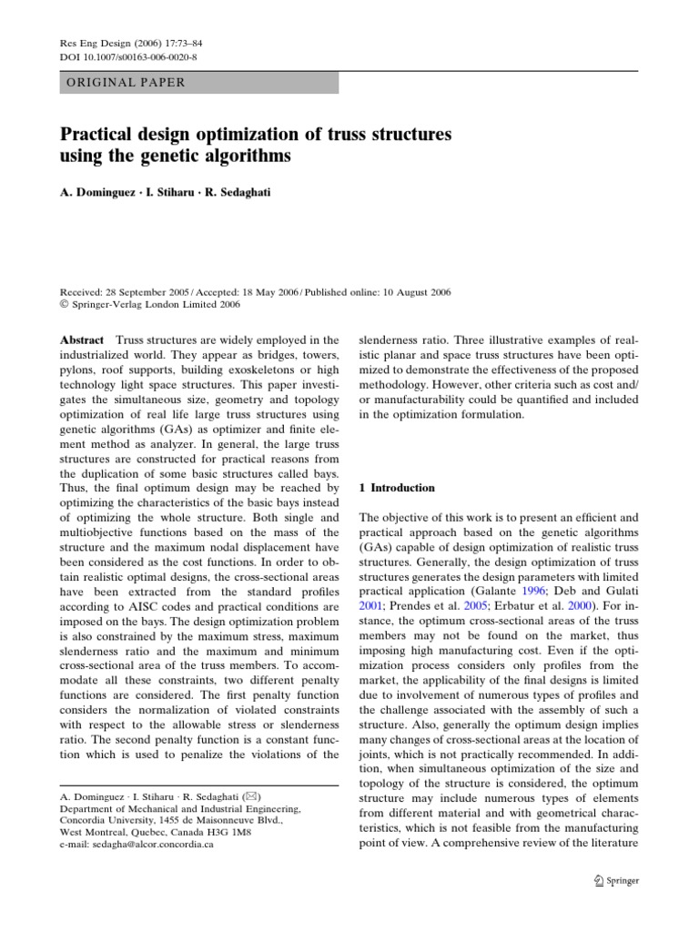 Practical Design Optimization of Truss Structures Using The Genetic Algorithms | PDF ...