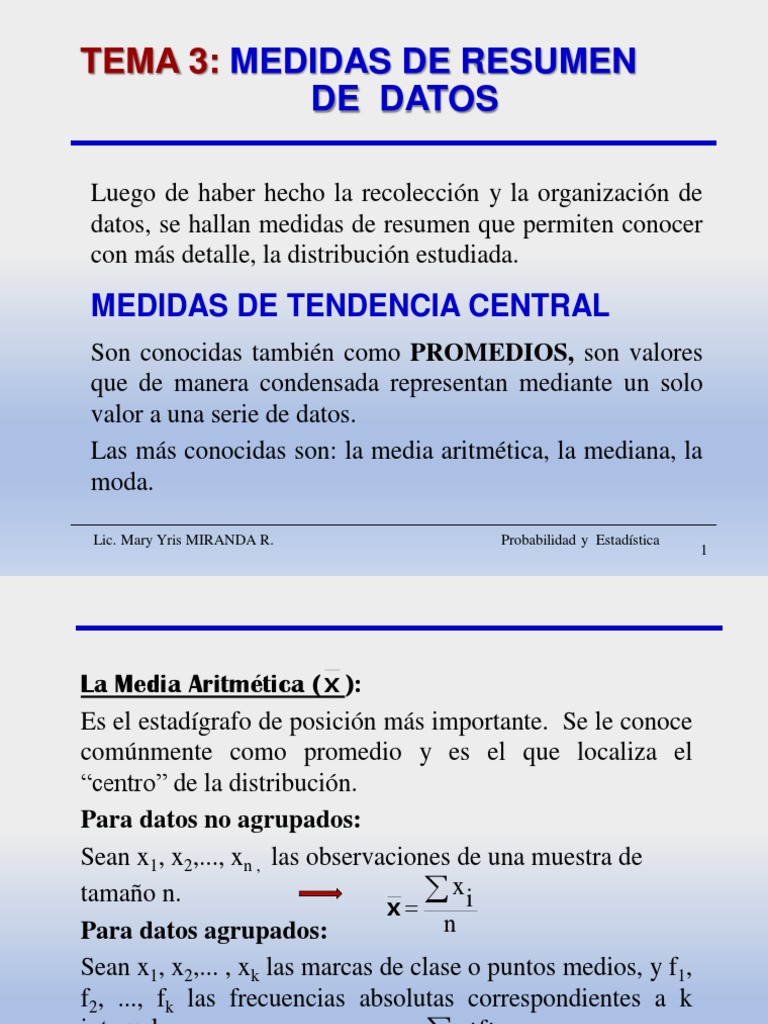 3 Tema 3 - Medidas de Resumen de Datos | PDF | Mediana | Estadísticas