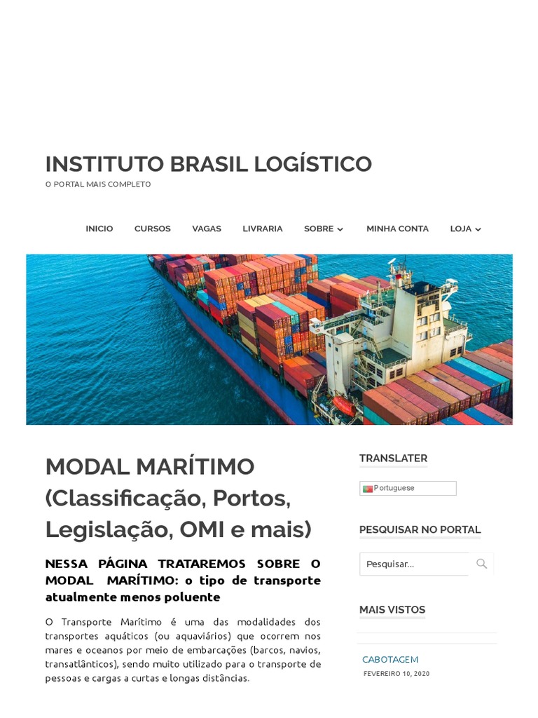 MODAL MARÍTIMO (Classificação, Portos, Legislação, OMI e Mais ...