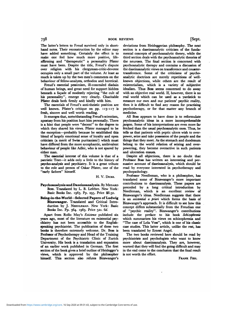 Frank Fish Review On Psychanalysis and Daseinanalysis | PDF ...