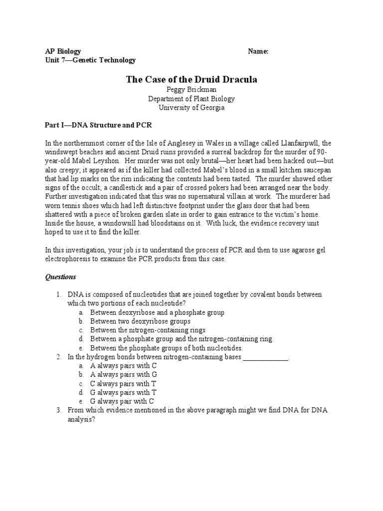 The Case of The Druid Dracula - PCR Lab | PDF | Polymerase Chain ...