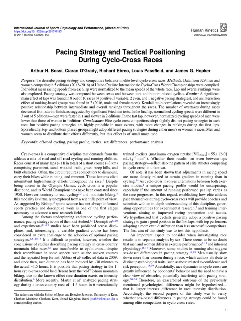 Pacing Strategy and Tactical Positioning During Cyclo-Cross Races | PDF ...