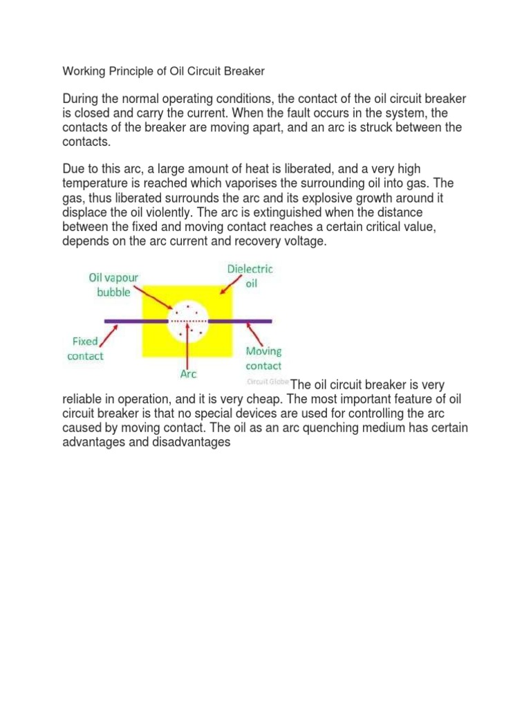 Working Principle of Oil Circuit Breaker | PDF