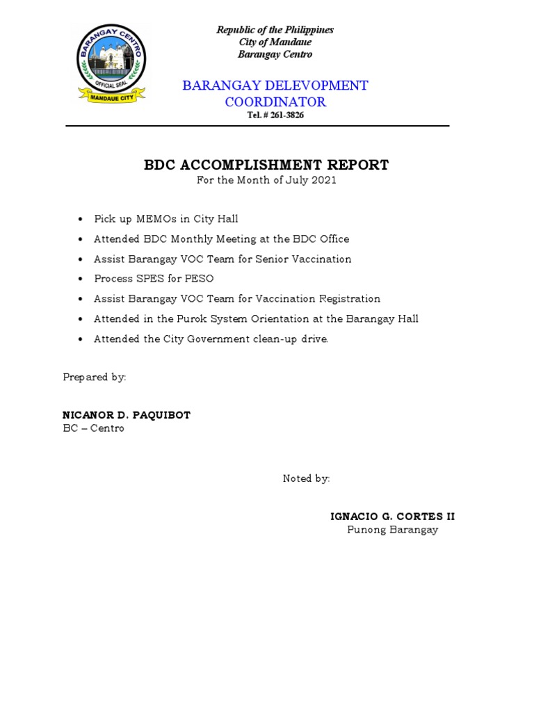 BDC Accomplishment Report | PDF