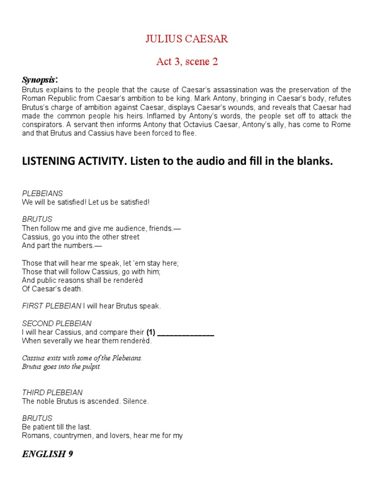 JULIUS CAESAR - Listening Activity | PDF | Julius Caesar | Augustus