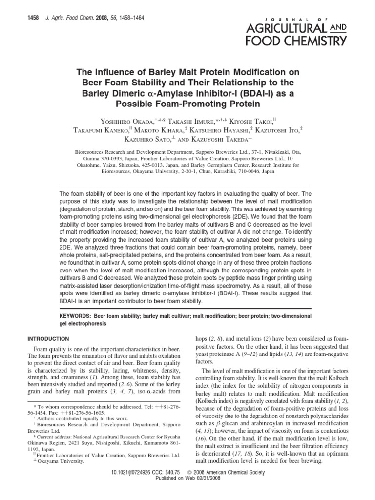 Foam Stability | PDF | Brewing | Chemistry