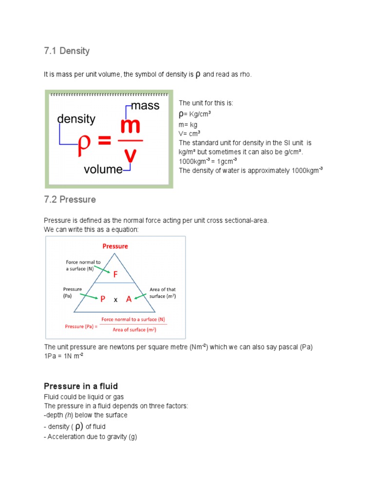 7.1 Density: It Is Mass Per Unit Volume, The Symbol of Density Is | PDF ...