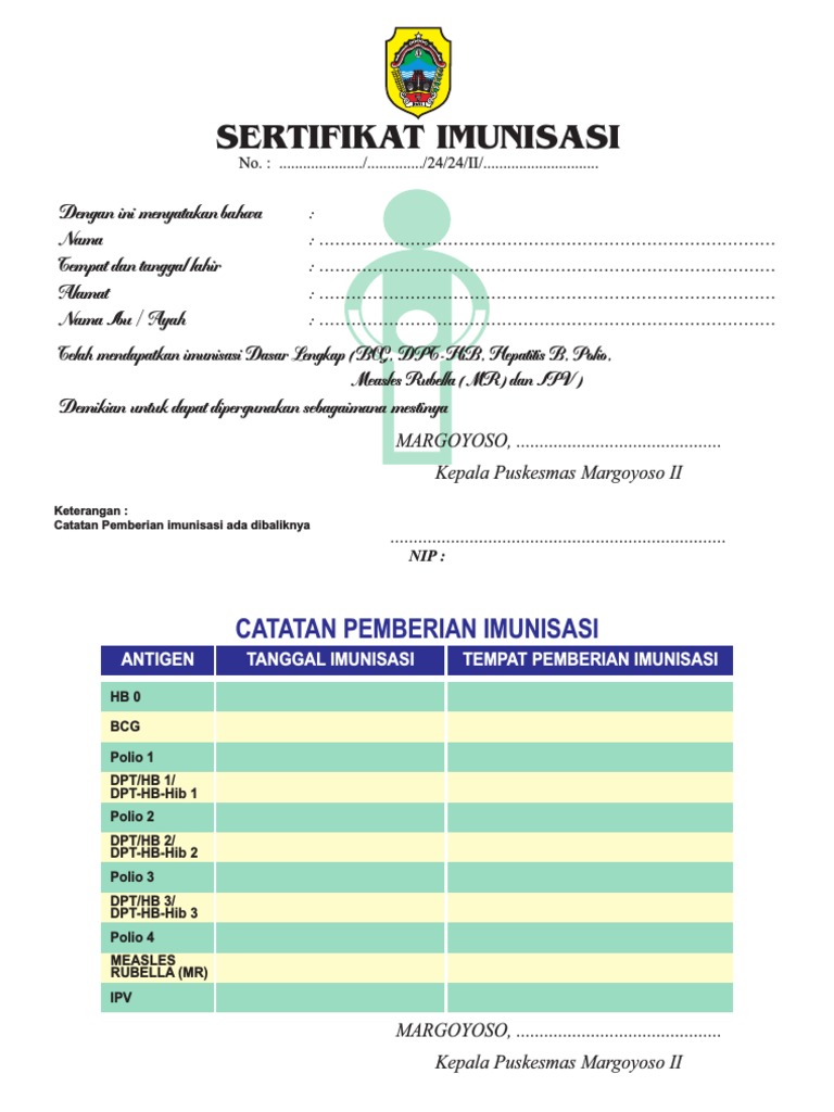Sertifikat Imunisasi | PDF