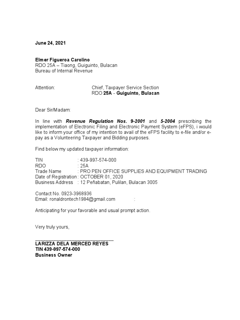 Letter of Intent EFPS Individual | PDF